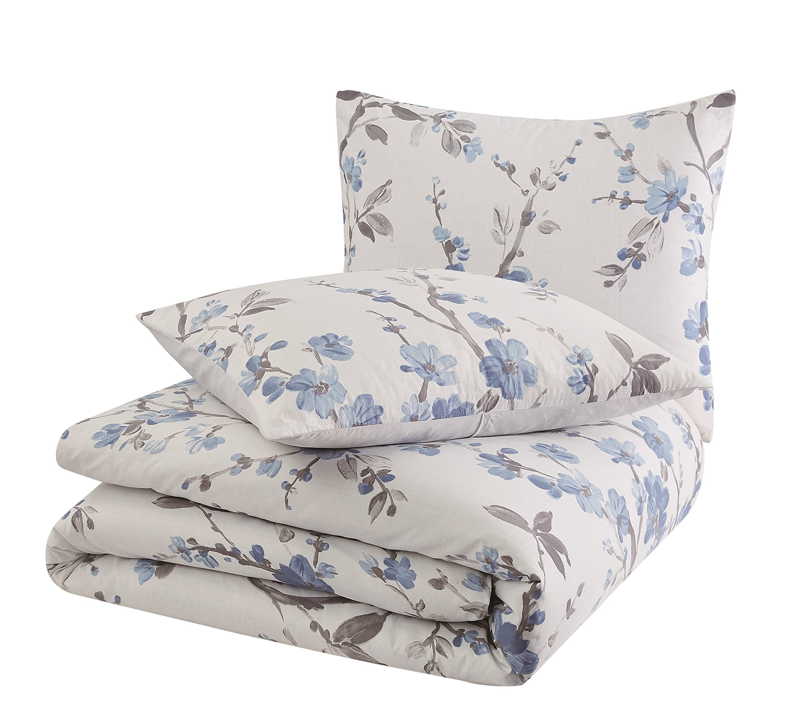 CANNON Kasumi Floral King 3 Piece Duvet Cover Set, White/Blue