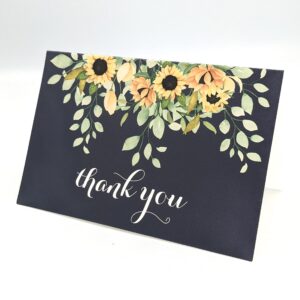 Gooji 4x6 Sunflower Thank You Cards (Bulk 20-Pack) Navy Blue Envelopes