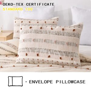 ECLEC Boho Dots Tufted Cotton Duvet Cover 3 Pieces Set Textured Jacquard Full/Queen Bedding Set, Oeko-Tex Certified, Ultra-Soft, Warm, Breathable, Machine Washable, All Season