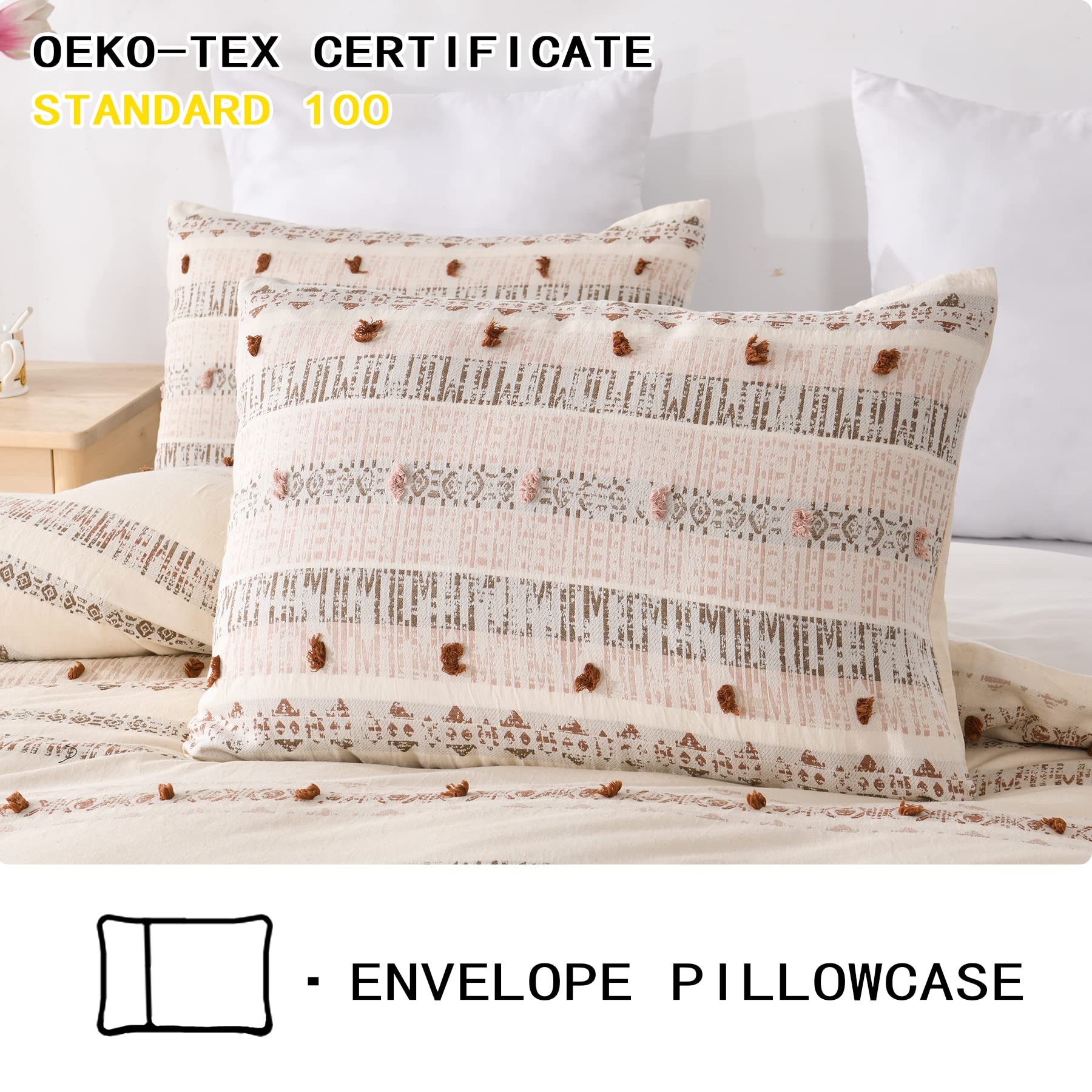 ECLEC Boho Dots Tufted Cotton Duvet Cover 3 Pieces Set Textured Jacquard Full/Queen Bedding Set, Oeko-Tex Certified, Ultra-Soft, Warm, Breathable, Machine Washable, All Season