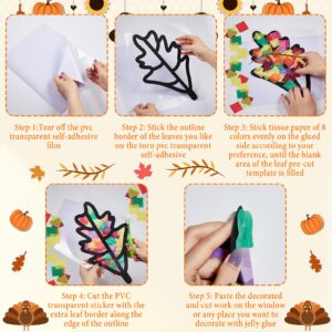 Containlol 12 Pieces Extra Large Thanksgiving Fall Leaves for Craft Suncatchers Kit Tissue Arts Fall Suncatchers 800 Tissue Paper Squares 12 PVC Contact Paper with Safety Scissor DIY Craft