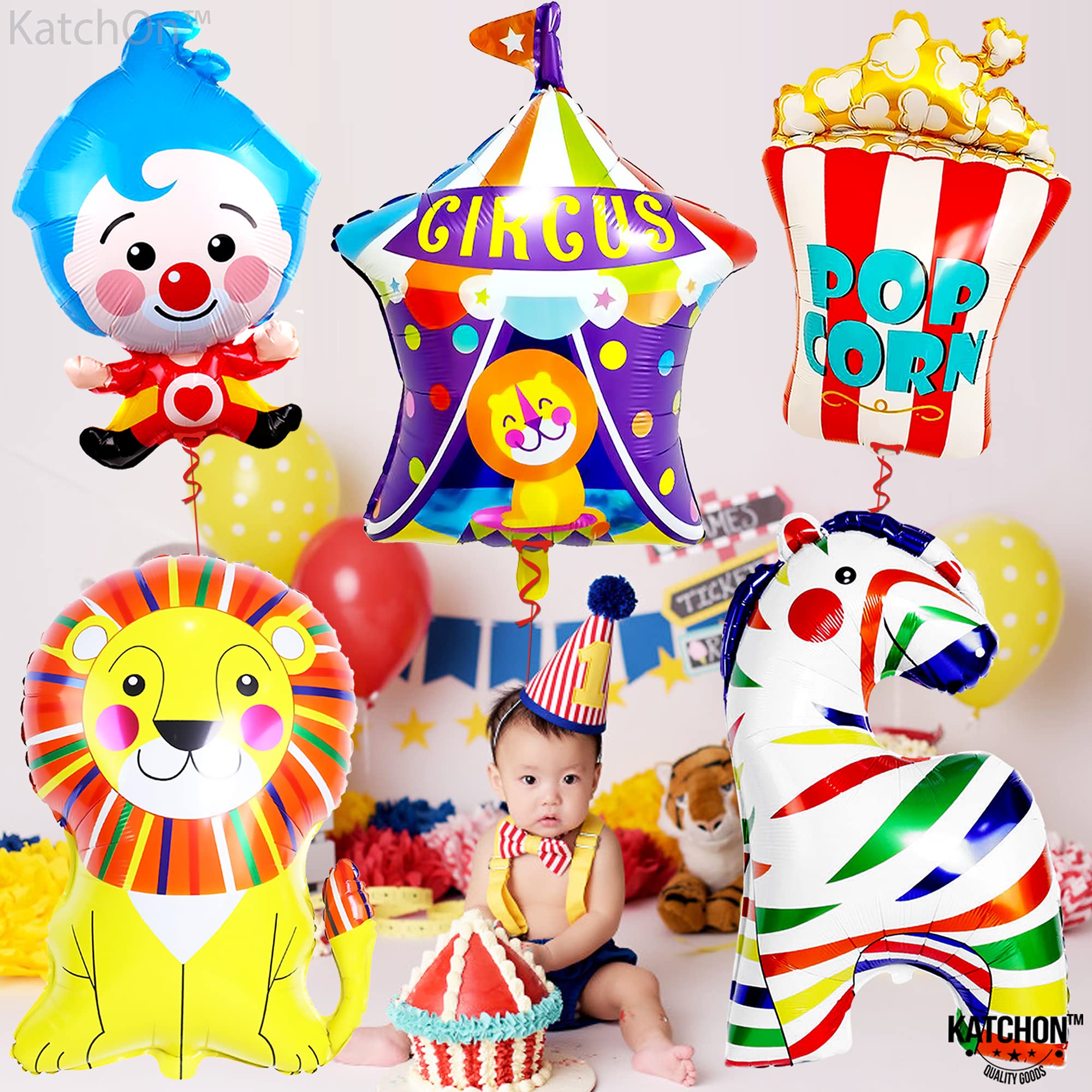 KatchOn, Giant Circus Balloons - 34 Inch, Pack of 5 | Carnival Balloons for Carnival Theme Party Decorations | Circus Animal Balloons for Circus Theme Party Decorations | Circus Party Decorations