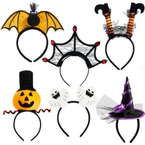 joyin 6 pcs halloween headbands pumpkin, bat, witch, ghost, witch legs, spider web for halloween party, costume, trick or treating, cosplay decoration (one size fit all)