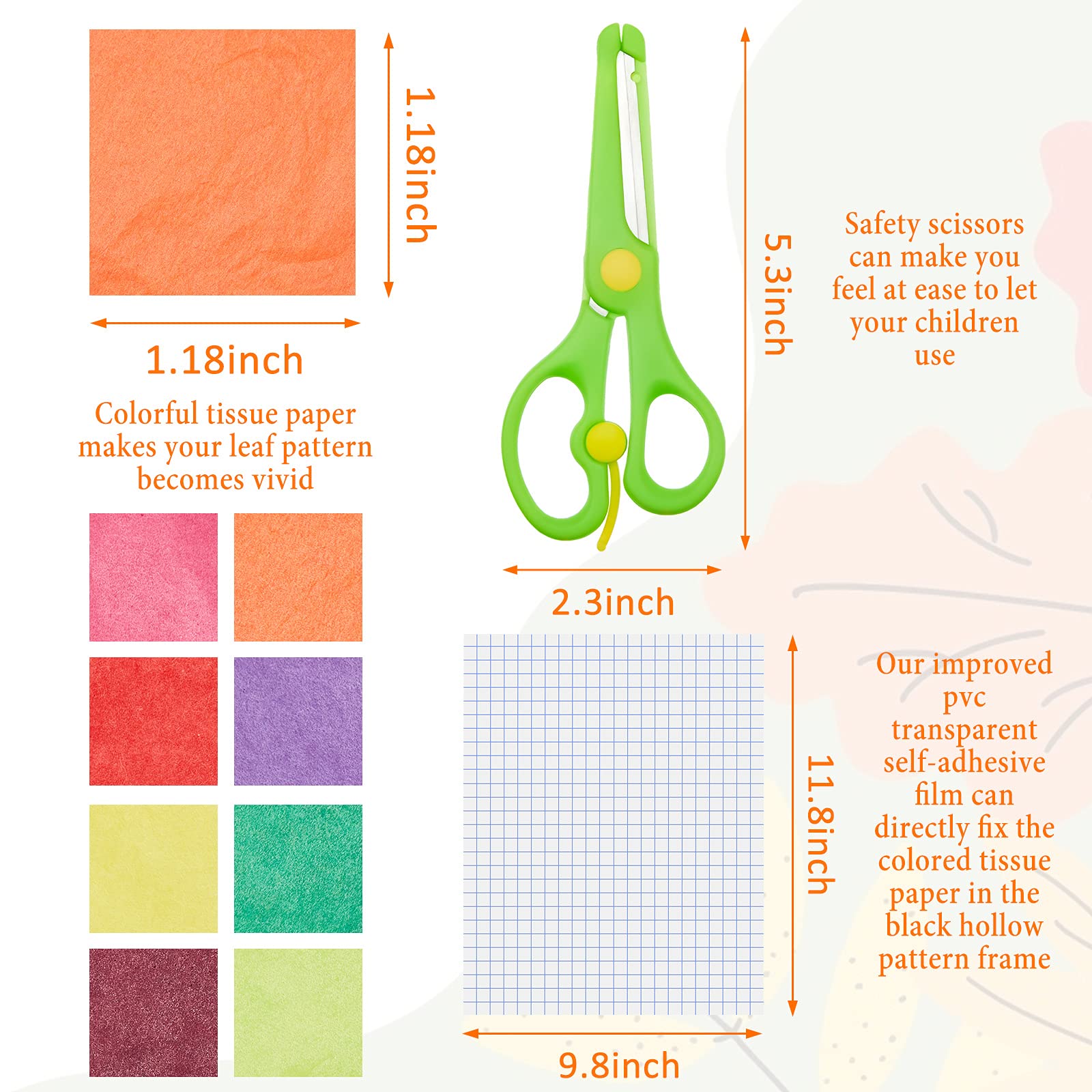 Containlol 12 Pieces Extra Large Thanksgiving Fall Leaves for Craft Suncatchers Kit Tissue Arts Fall Suncatchers 800 Tissue Paper Squares 12 PVC Contact Paper with Safety Scissor DIY Craft