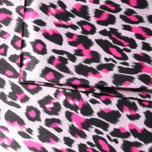 yutone 59" wide satin fabric, leopard skin animal print design creative contemporary artwork, 100% polyester by two yards(pink)