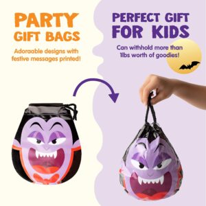 JOYIN 60PCS Halloween Drawstring Treat Bags, Goodie Candy Trick or Treat Bags Bulk in 12 Cute Monster Designs, Small Plastic Gifts Bags for Kids Trick or Treating, Halloween Party Favors Supplies