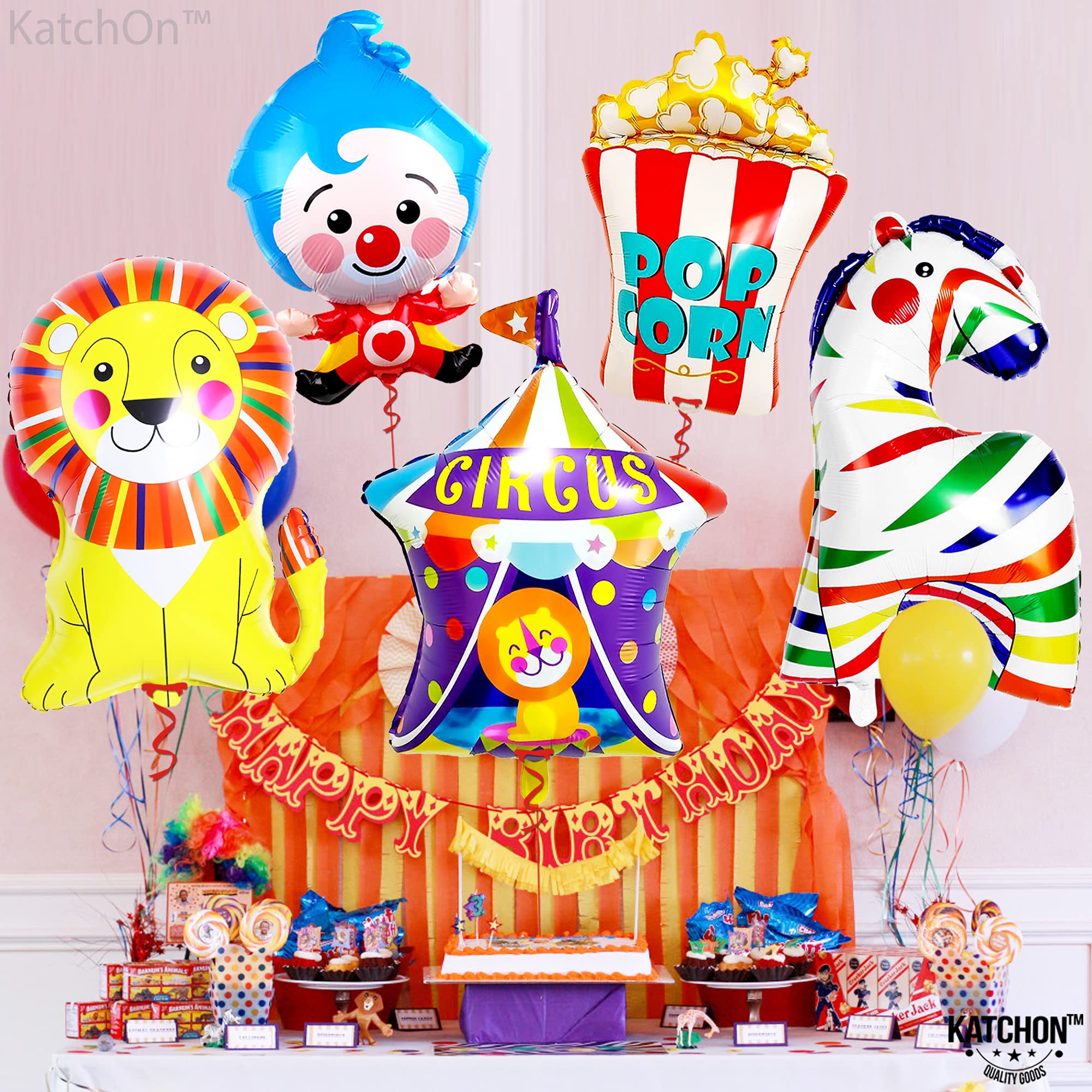 KatchOn, Giant Circus Balloons - 34 Inch, Pack of 5 | Carnival Balloons for Carnival Theme Party Decorations | Circus Animal Balloons for Circus Theme Party Decorations | Circus Party Decorations