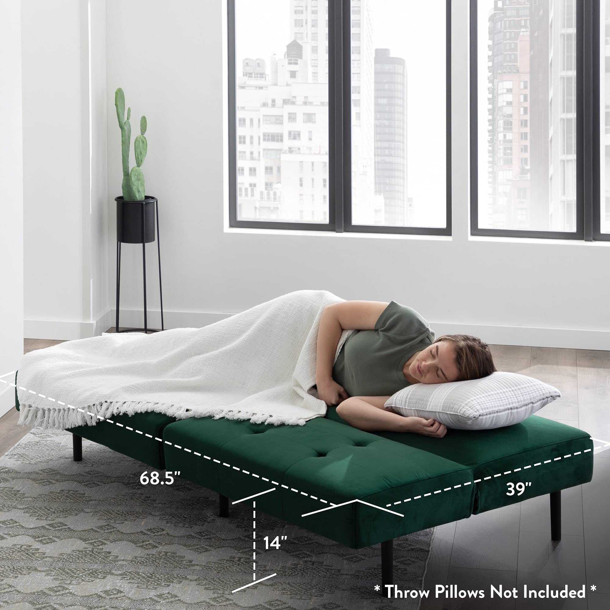 Edenbrook Gilman Futon - Futon Sofa Bed - Futon Couch - Small Futon - Living Room Furniture - Armless Sofa Bed Couch - Sofa - Green Velvet Futon