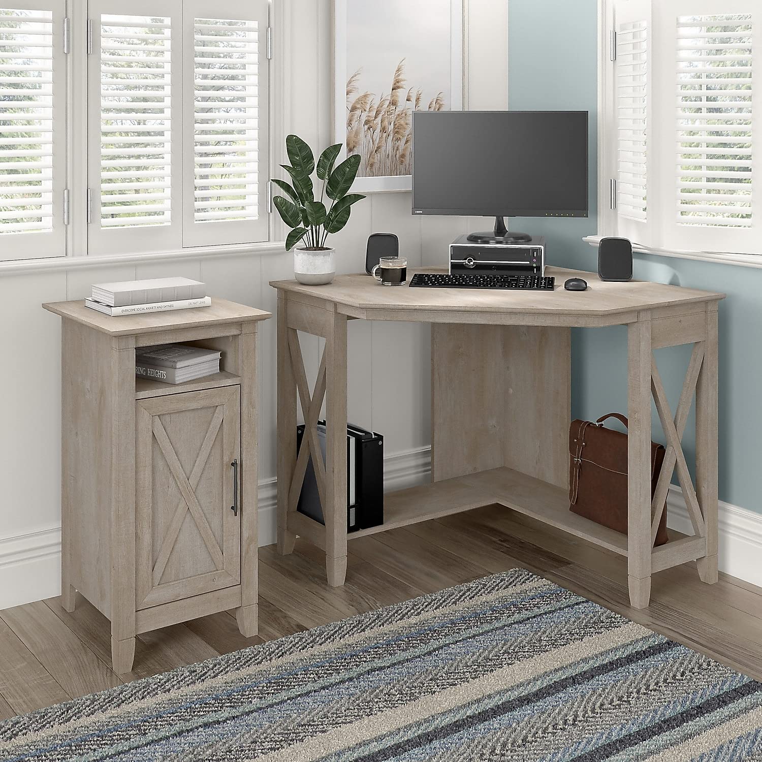 Bush Furniture Key West Small Corner Desk in Washed Gray