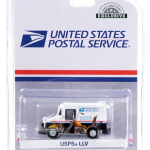 Greenlight 30249 United States Postal Service Long-Life Postal Delivery Vehicle (LLV) - American Motorcycles Collectible Stamps LLV (Hobby Exclusive) 1:64 Scale