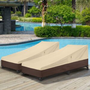 Arcedo Waterproof Patio Chaise Lounge Cover, 3 Pack Heavy Duty Outdoor Chaise Lounge Chair Cover, All Weather Resistant Patio Furniture Covers, Beige & Brown