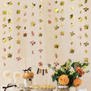 52Ft Fall Party Decorations Gold Maple Leaf Garland Streamer Champagne Gold Rose Gold Gradient Autumn Leaves Paper Banner for Thanksgiving Harvest Birthday Wedding Bridal Shower Engagement Party Decor