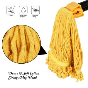 Masthome Industrial Mop, Commercial Mop for Floor Cleaning Heavy Duty, Cotton Mop Looped-End String Wet Mop with 2 Mop Heads for Home, Garage, Office Floor Cleaning (Yellow-Blue)