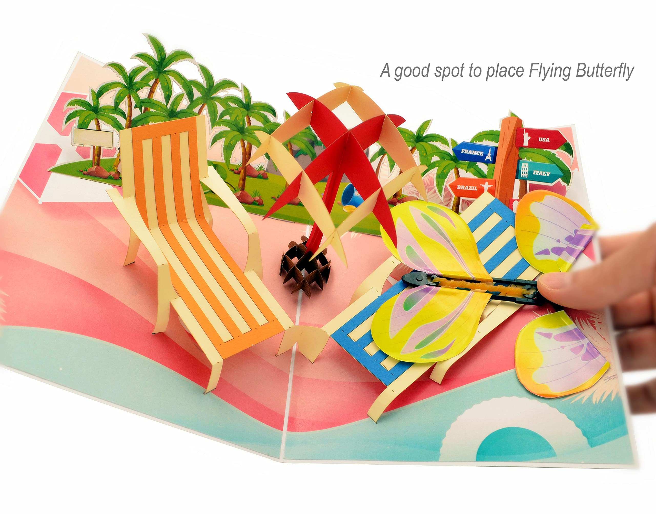 Time to Say Hello to Summer Pop Up Card, Greeting Card Butterfly Flied Out, Summer Birthday Card, Beach Day Card, 3D Card, Greeting Cards, Celebration Card 6" X 8" when closed