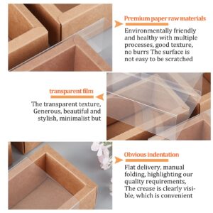 BENECREAT 12 Pack 7x5x1.5 Inch Brown Rectangle Drawer Kraft Boxes with PVC Plastic Window for Party Favor Treats, Candy and Jewelry Crafts