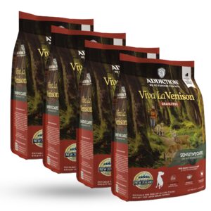 addiction viva la venison premium grain-free dry dog food - single protein & novel meat with probiotics - no chicken, beef, or turkey - ideal for all dogs & puppies 4lb - 4 packs