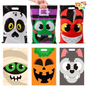 joyin 72 pcs halloween bags, plastic goodie bags in 6 designs for halloween candy trick or treating party favors, halloween trick-or-treat snacks party supplies classroom prizes