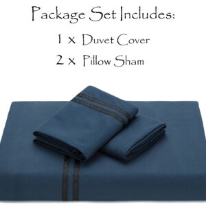 Chanasya Premium Bordered Navy Duvet Comforter Cover Bedding Set Queen Size - Stich 3-Piece Set Luxurious Minimalist Style Brushed Microfiber Comforter Cover - Ultra Soft Breathable Stain Resistant