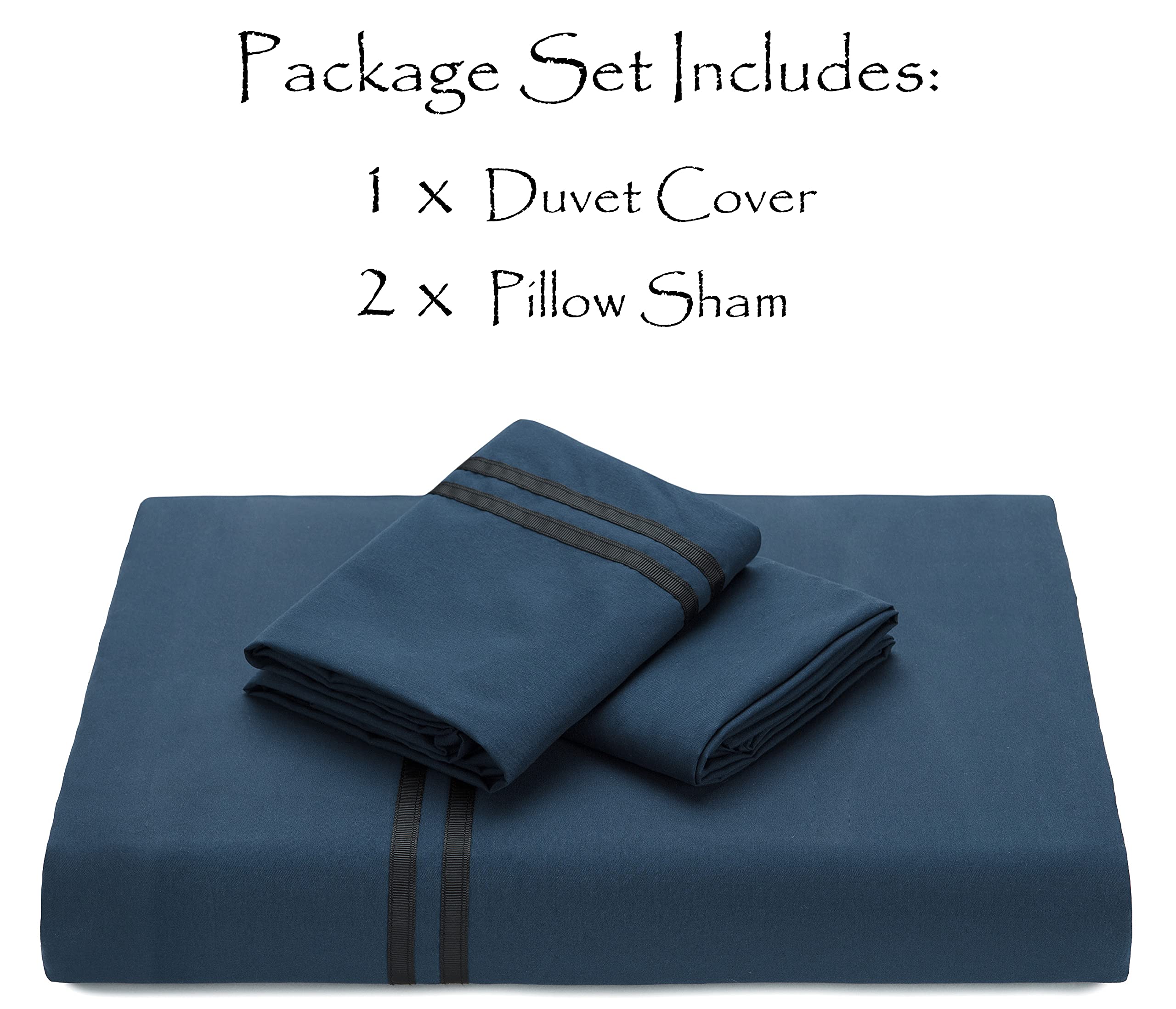 Chanasya Premium Bordered Navy Duvet Comforter Cover Bedding Set Queen Size - Stich 3-Piece Set Luxurious Minimalist Style Brushed Microfiber Comforter Cover - Ultra Soft Breathable Stain Resistant