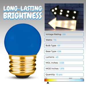 OHLECTRIC S11 Ceramic Blue Indicator Night Light Bulbs with E26 Medium Base| 7.5 Watt Bulbs with 40 Lumen Brightness | Perfect for String & Sign Lights | Pack of 10, OL-45583