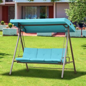 Aoodor 2 in 1 Patio Porch Swing Bed Olefin Fabric Fade Resistant Outdoor Converting Adjustable Canopy, Weather Resistant Glider with Removable 3 Seater - Teal