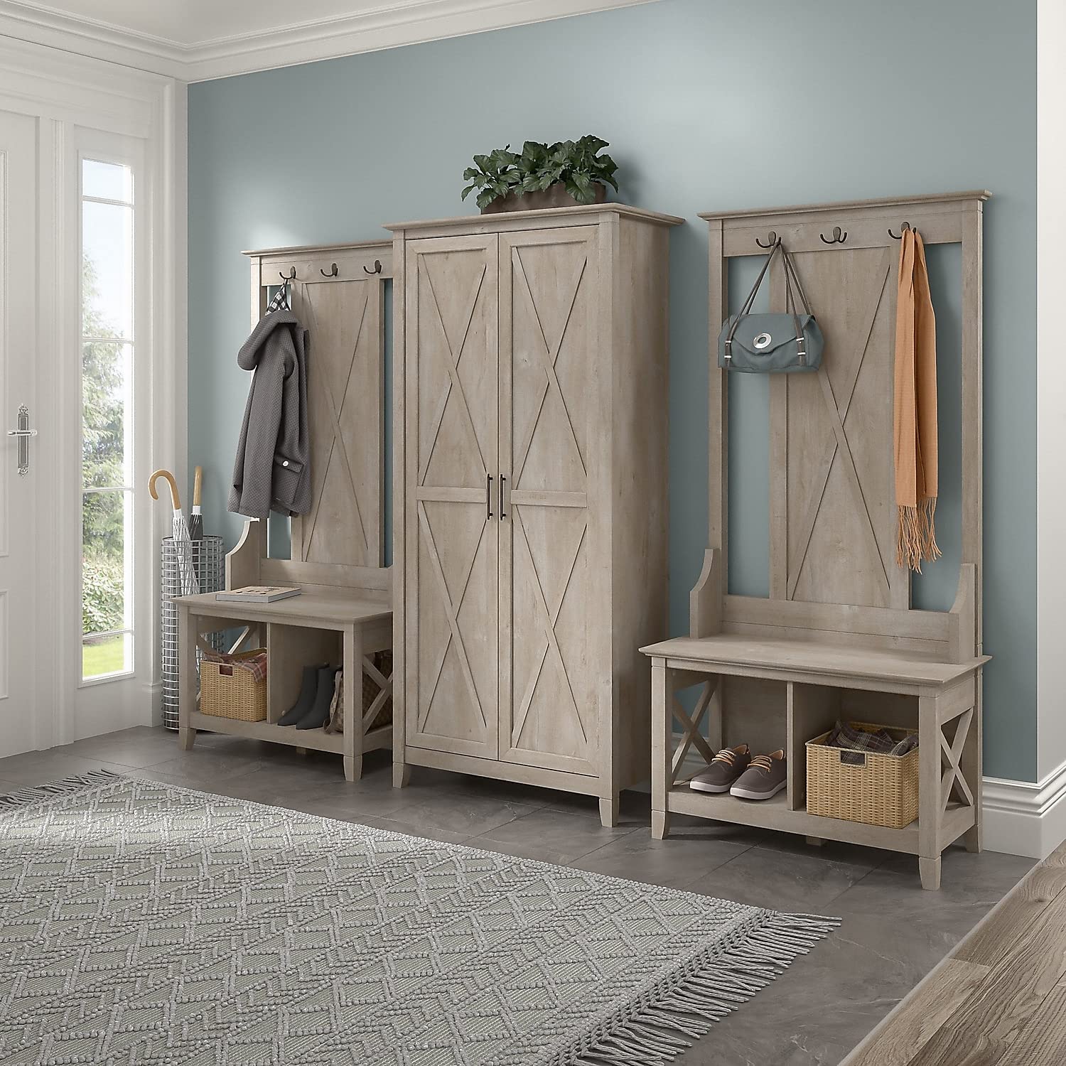 Bush Furniture Key West Tall Storage Cabinet with Doors in Washed Gray