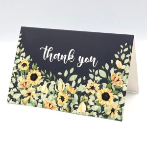 Gooji 4x6 Sunflower Thank You Cards (Bulk 20-Pack) Navy Blue Envelopes