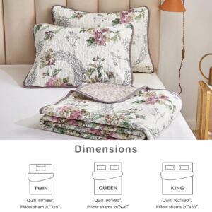 Flysheep 2 Pieces Quilt Set Twin Size, Beige Floral Reversible Bedspread Coverlet Set, Soft Microfiber Lightweight Bed Cover for Kids (68" x 86", 1 Quilt+ 1 Pillow Sham)