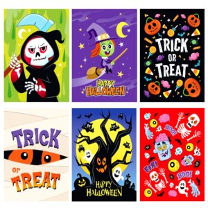 JOYIN 72 Pcs Halloween Candy Bags, Trick or Treating Goodie Bags in 6 Halloween Character Themed Designs for Kids Halloween Party Favor, Plastic Snacks Stuffers Bag for Party Supplies