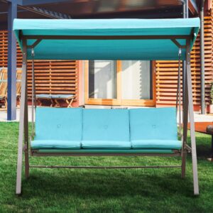 Aoodor 2 in 1 Patio Porch Swing Bed Olefin Fabric Fade Resistant Outdoor Converting Adjustable Canopy, Weather Resistant Glider with Removable 3 Seater - Teal