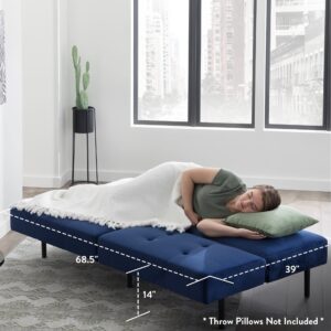 Edenbrook Gilman Futon - Futon Sofa Bed - Futon Couch - Small Futon - Living Room Furniture - Armless Sofa Bed Couch - Sofa - Navy Blue Velvet Futon