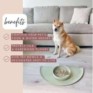 Should We Go? - Waterproof Silicone Pet Food Mat - Non-Slip, Spill-Proof Feeding Mats for Floors, Raised Edge Design, Easy-to-Clean, Durable Flexible Rubber Mat for Dog & Cat Bowls, Medium-Sage Green