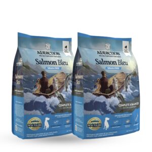 addiction salmon bleu grain-free dry dog food formula - new zealand king salmon, probiotic-rich fruits & vegetables, fish oil for healthy skin & coat, ideal for dogs of all life stages 4lb - 2 packs