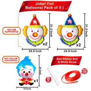 KatchOn, Giant 32 Inch Clown Balloons - Pack of 5 | Carnival Theme Party Decorations | Clown Head Balloon, Circus Theme Party Decorations | Carnival Decorations, Plim Plim Party Decorations