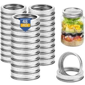 48 pieces regular mouth canning jar rings, regular mouth mason jar replacement metal rings - split-type seals jar rings rust proof leak proof screw bands for canning mason jar