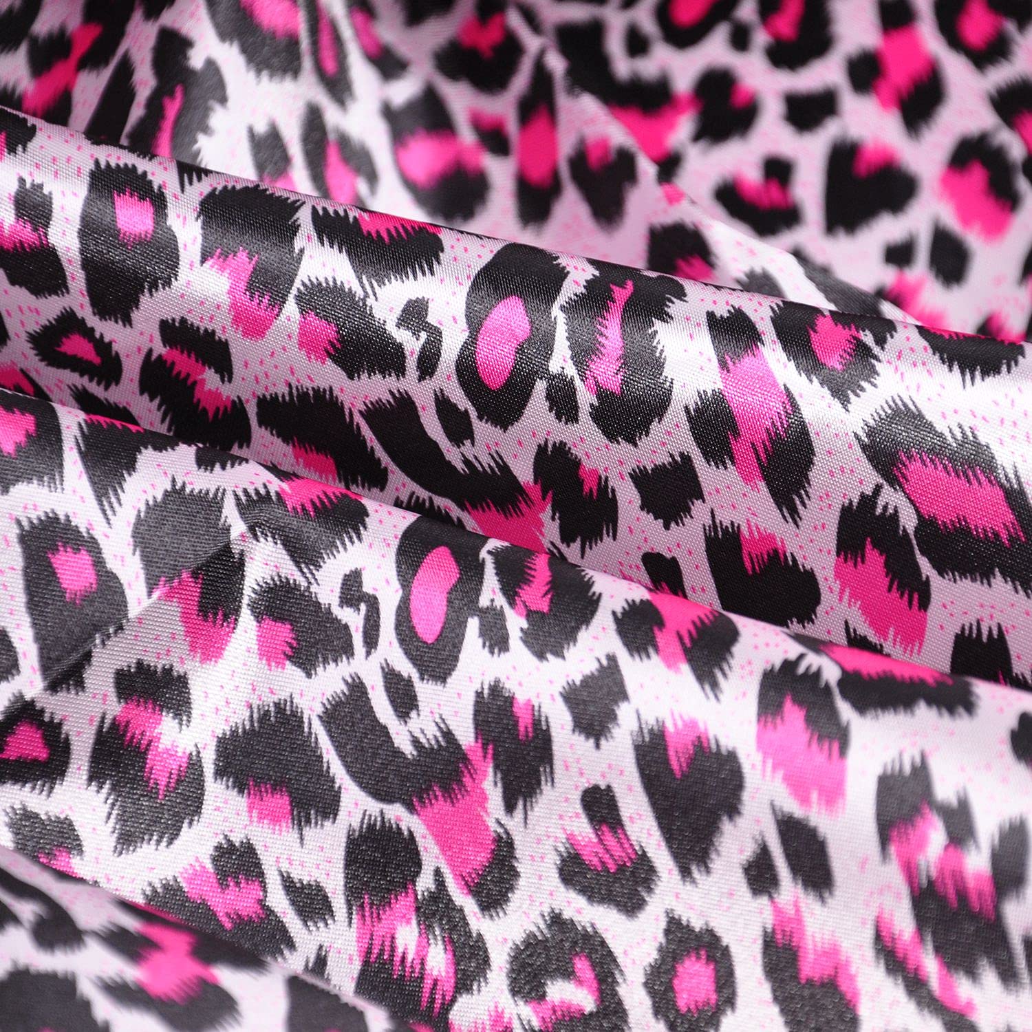 Yutone 59" Wide Satin Fabric, Leopard Skin Animal Print Design Creative Contemporary Artwork, 100% Polyester by Two Yards(Pink)