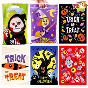 joyin 72 pcs halloween candy bags, trick or treating goodie bags in 6 halloween character themed designs for kids halloween party favor, plastic snacks stuffers bag for party supplies