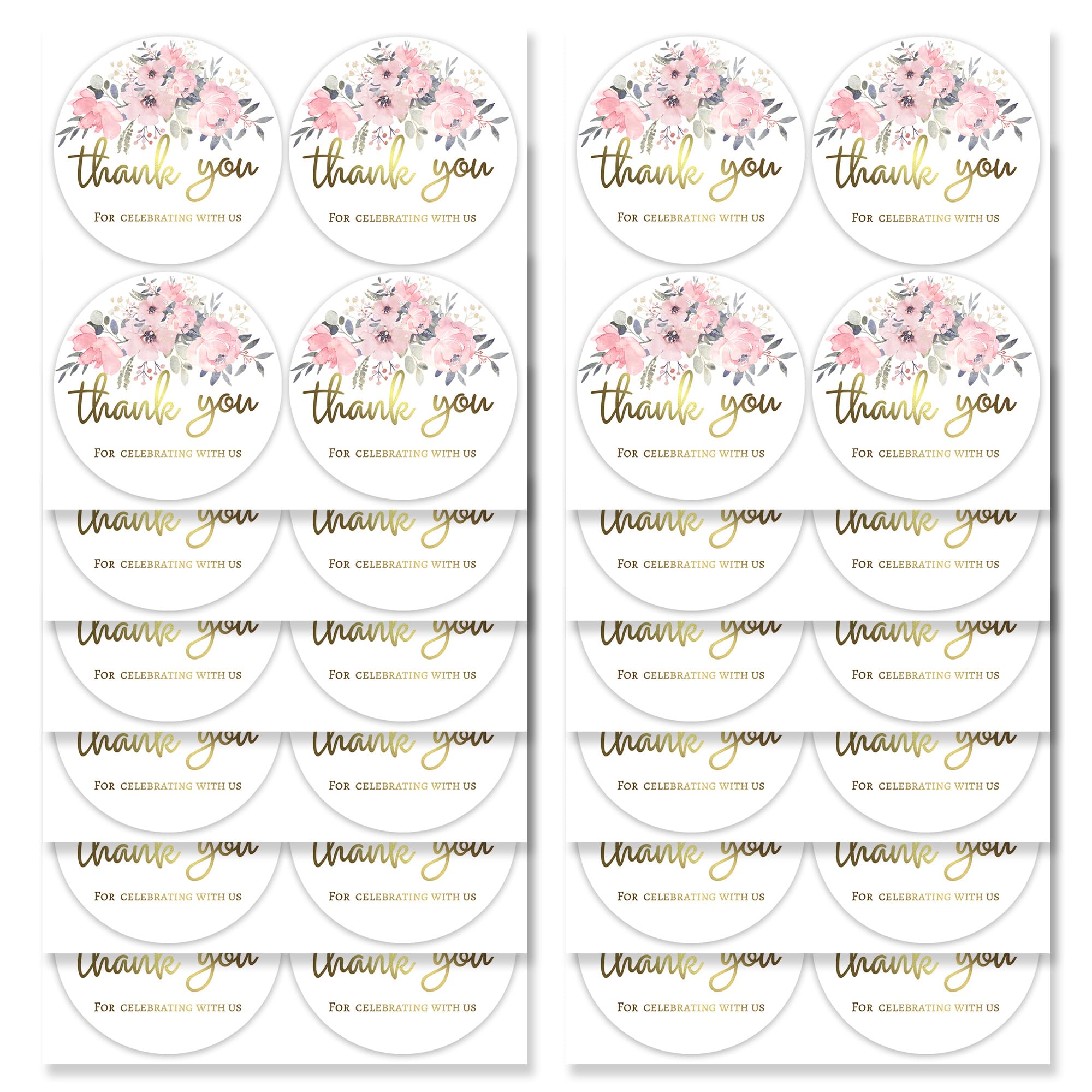 Mobiusea Creation Floral Party Thank You for Celebrating with Us Sticker | 2 inch | Gold Foil | 48pcs Waterproof Thank You Stickers for Wedding, Bridal Shower, Birthday, Boho Girl Baby Shower