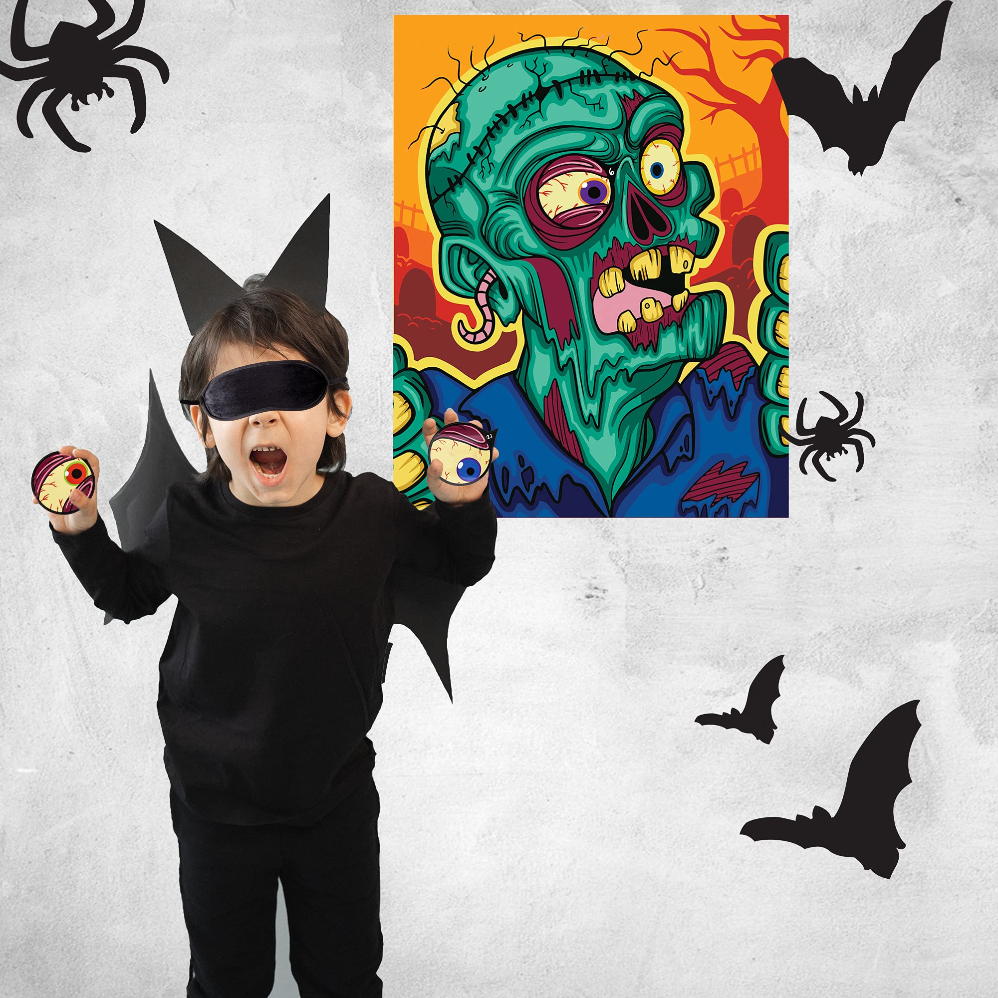 JOYIN 2 PCS Halloween Party Games for Kids Pin The Eyeball on Zombie and Pin The Tail on The Web Party Games in 2 Designs with 2 Posters, Fun Reusable Kids Gift Halloween Party Favors Supplies