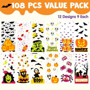 JOYIN 108 Pcs Halloween Cellophane Bags in 12 Halloween Classies Pattern Designs for Trick-or-Treating, Halloween Party Favors, Halloween Party Supplies, Birthday Gifts Bags and Decoration