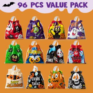 JOYIN 96 Halloween Drawstring Treat Bags 6"x6" Halloween Goody Bags for Kids' Trick or Treat Goodie Bags Classroom Halloween Party Favor Supplies