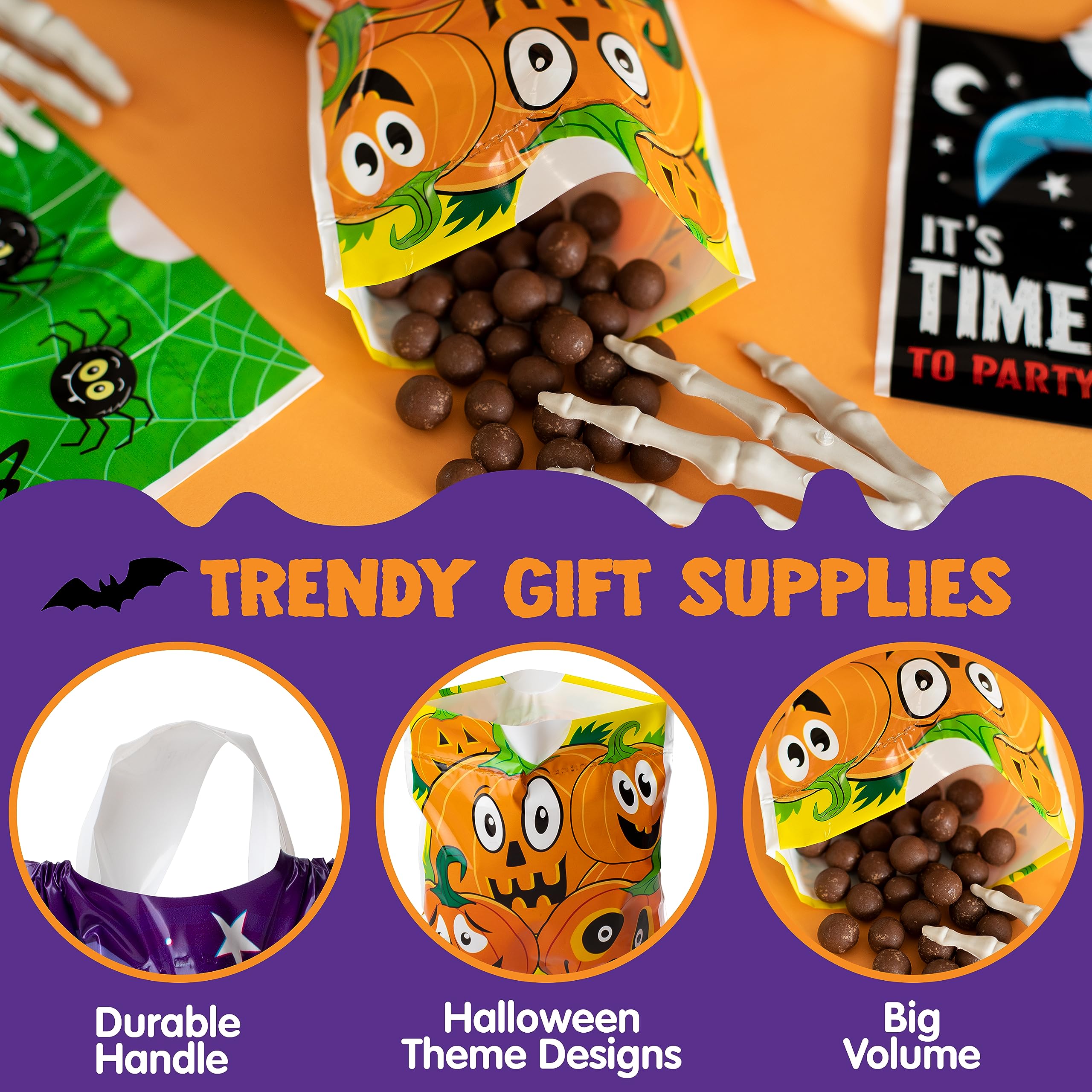 JOYIN 96 Halloween Drawstring Treat Bags 6"x6" Halloween Goody Bags for Kids' Trick or Treat Goodie Bags Classroom Halloween Party Favor Supplies