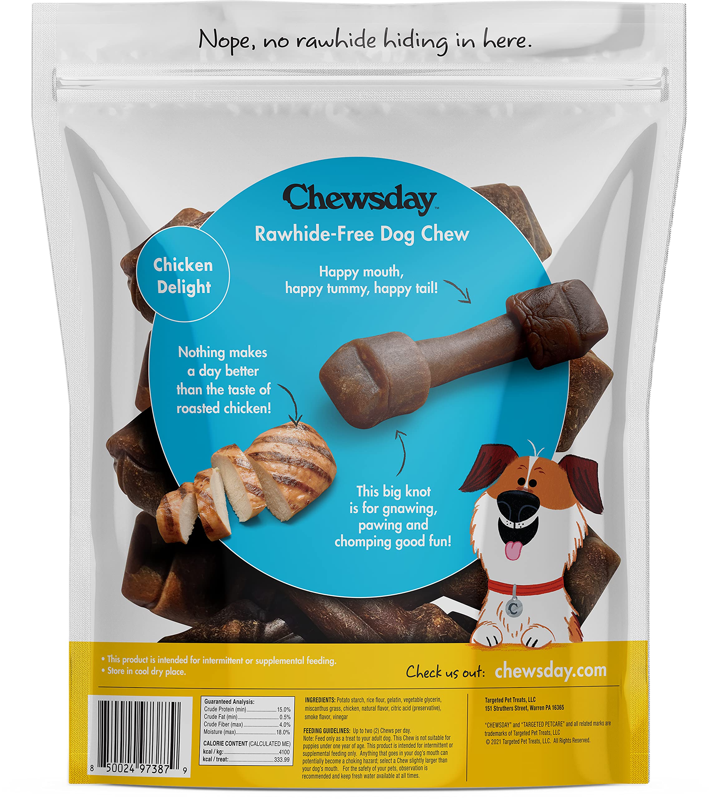 Chewsday 6-Inch Long-Lasting Dog Chew Bones, Made in The USA, All Natural Rawhide-Free Highly-Digestible Treats, Chicken Delight - 7 Count