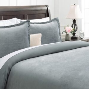 Chanasya Premium Velour Velvet Duvet Cover Set - Duvet Cover (104” x 90”) & 2 Pillow Shams (20” x 36”) - 3-Piece Set - Gray Blue, King Size