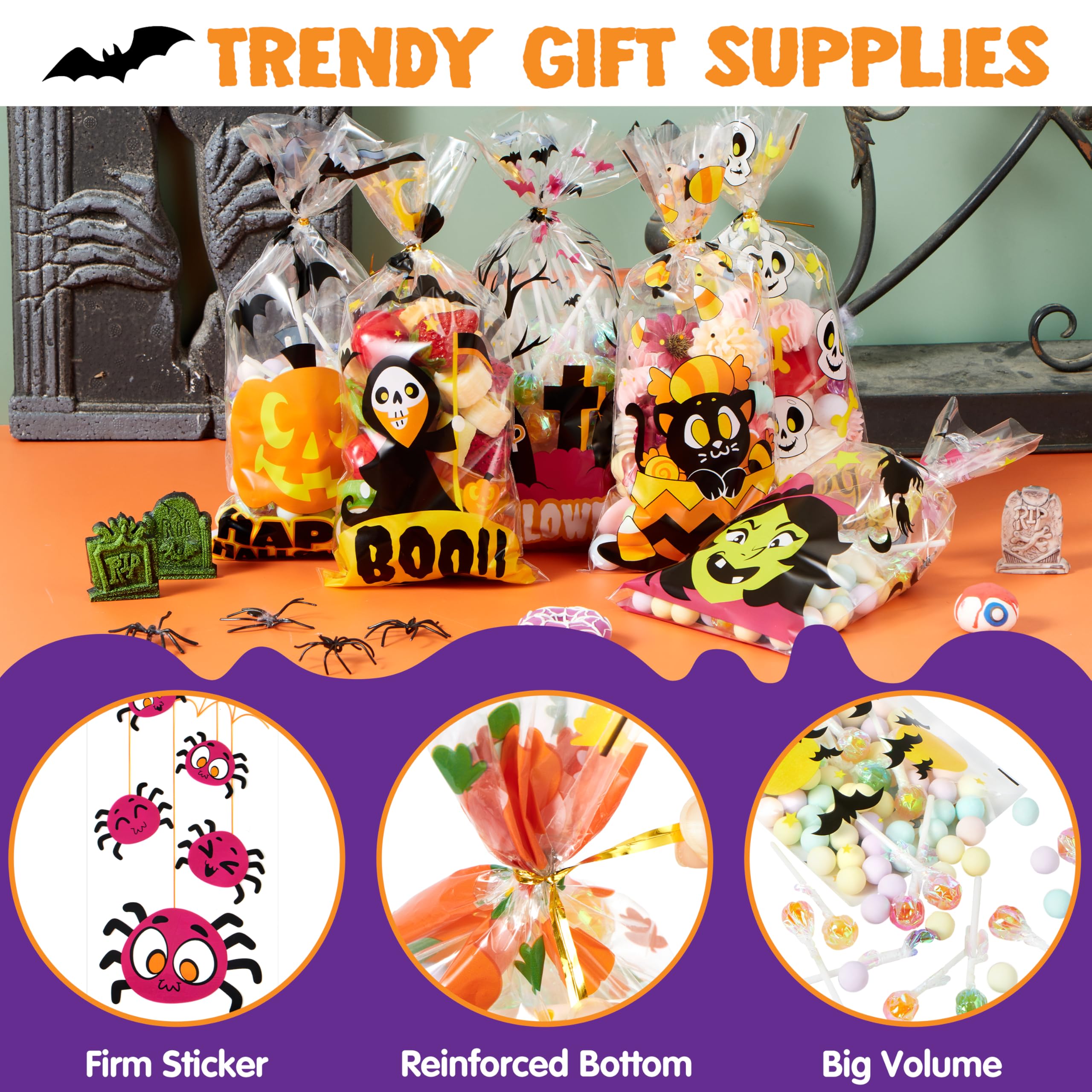 JOYIN 108 Pcs Halloween Cellophane Bags in 12 Halloween Classies Pattern Designs for Trick-or-Treating, Halloween Party Favors, Halloween Party Supplies, Birthday Gifts Bags and Decoration