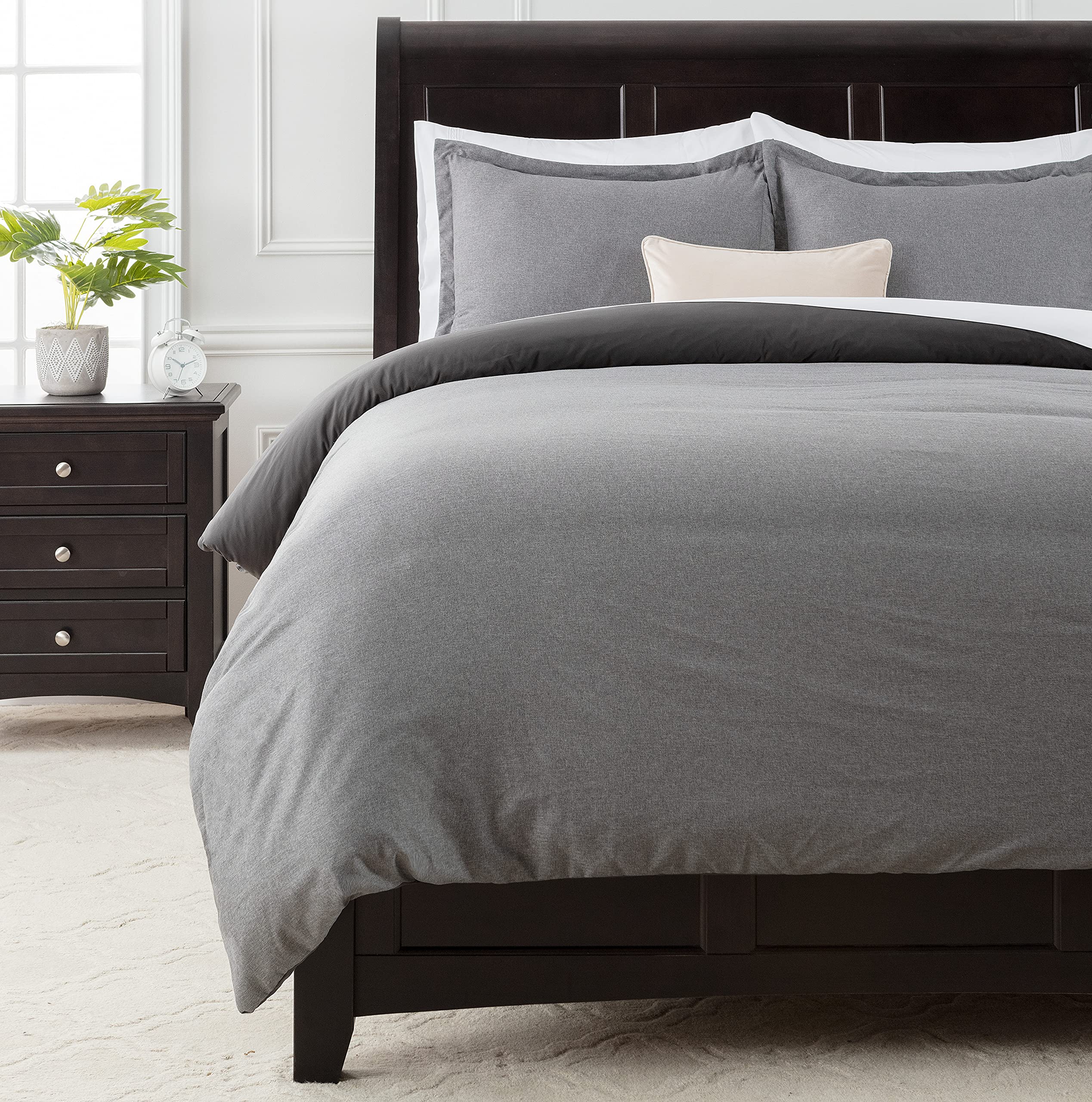 Chanasya Premium Faux Linen Bedding Duvet Cover 3-Piece Soft Luxury Set - Double Brushed Breathable Microfiber Comforter Cover - Breathable Washable Wrinkle and Stain Resistant - Charcoal Queen Size