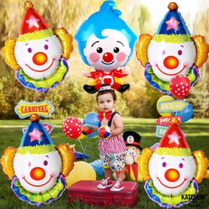 KatchOn, Giant 32 Inch Clown Balloons - Pack of 5 | Carnival Theme Party Decorations | Clown Head Balloon, Circus Theme Party Decorations | Carnival Decorations, Plim Plim Party Decorations