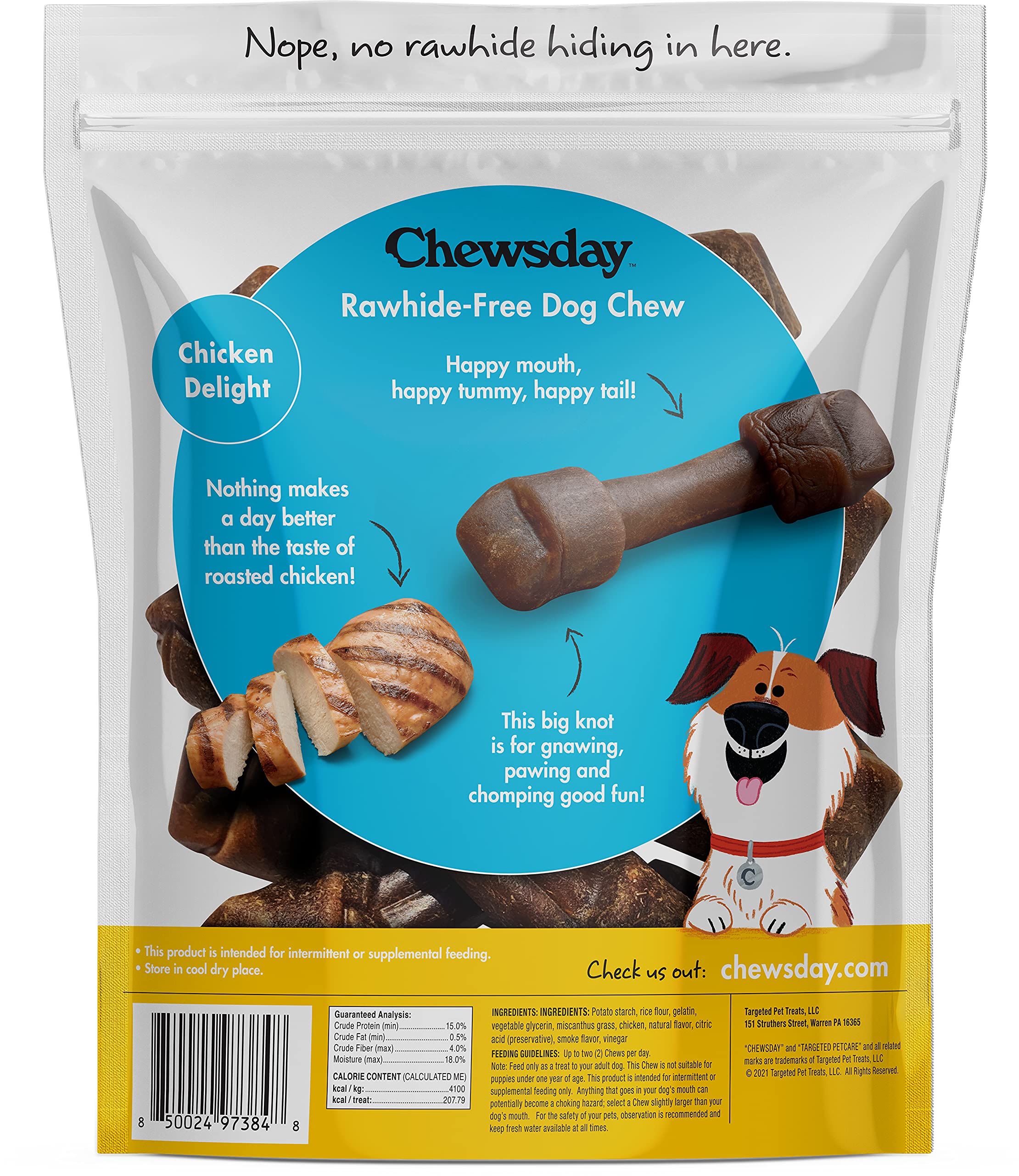 Chewsday 5-Inch Long-Lasting Dog Chew Bones, Made in The USA, All Natural Rawhide-Free Highly-Digestible Treats, Bacony Sizzle - 7 Count