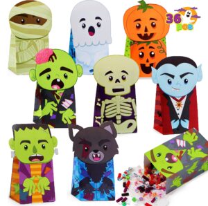 joyin 36pcs halloween treat goodies bags, 5 × 8" die-cut flip over candy box bulk, gift bag for trick or treating, 8 design non-candy trick or treat cookies box for kids halloween party favor supplies