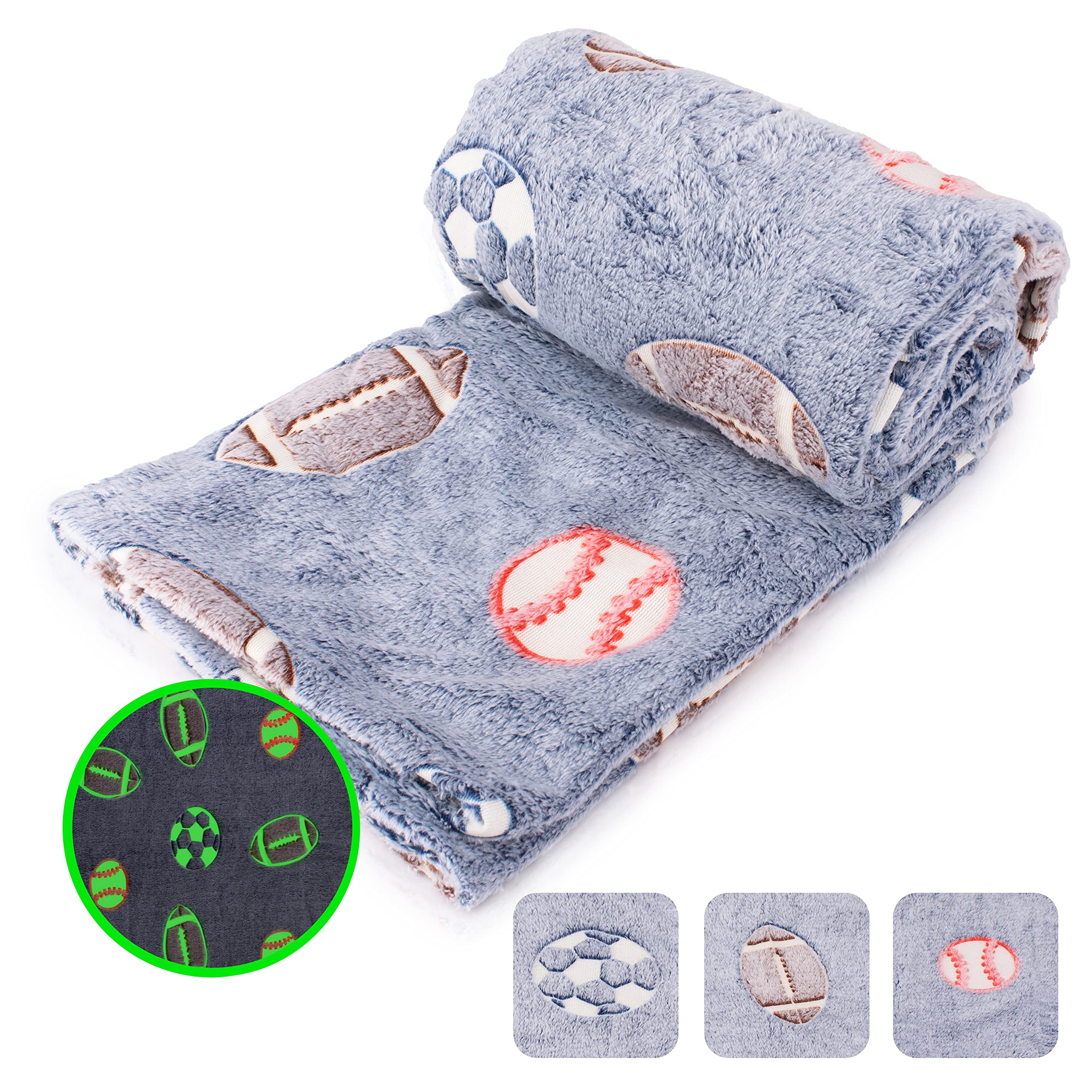 Glow in The Dark Blanket, Super Soft Blankets and Throws to Build Night Routine for Kids, Sports Designed Kids Blanket That Doesn't Pill, Fray, or Fade, Comfortable Toddler Blanket for Boys and Girls